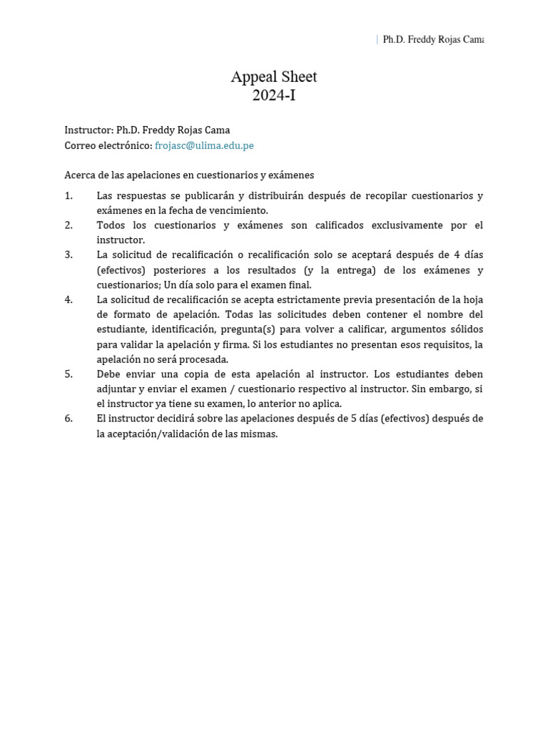 Appeal Sheet ULima 2024 | PDF