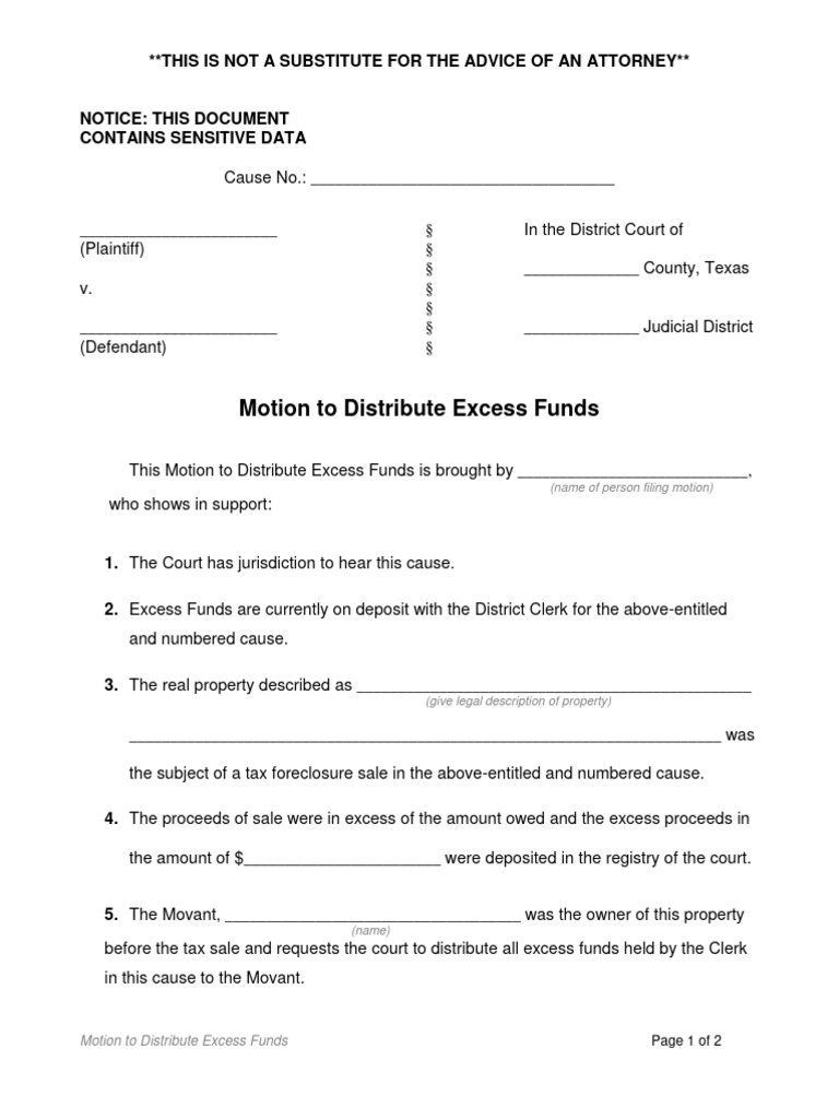 Motion to Distribute Excess Funds | PDF | Legal Procedure | United ...