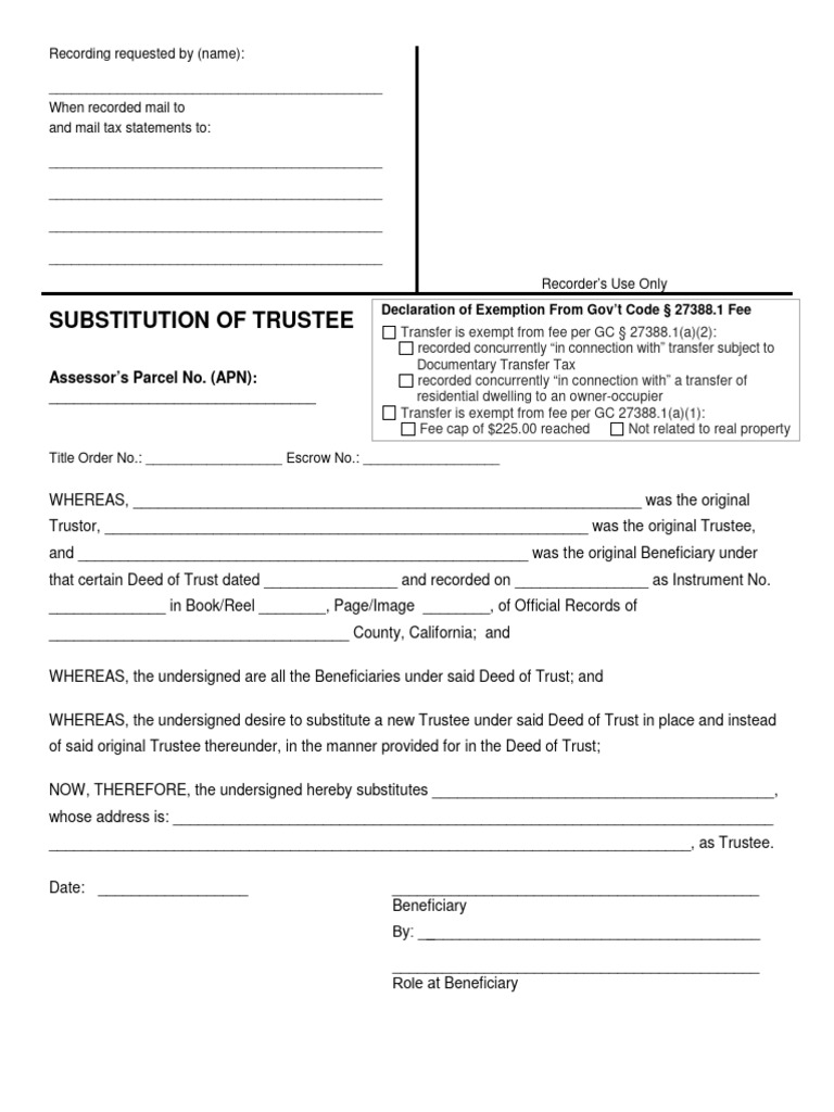 Form-Substitution-Of-Trustee California | PDF | Deed Of Trust (Real ...