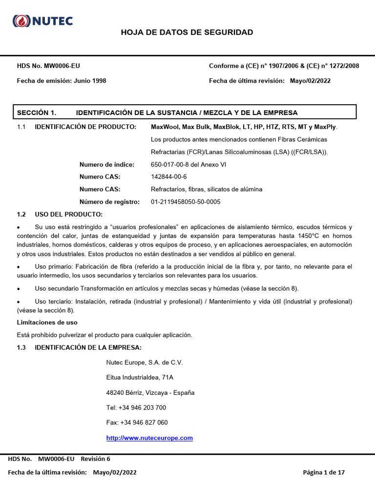 MSDS max wool nutec2 | PDF