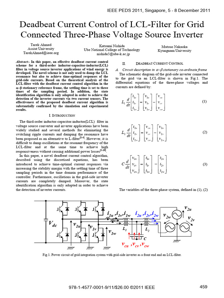 Deadbeat Current Control of LCL-Filter For Grid Connected Three-Phase Voltage Source Inverter ...