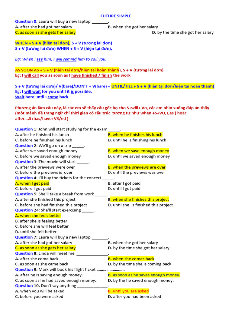 1.FUTURE TENSE - Câu 7-GV | PDF