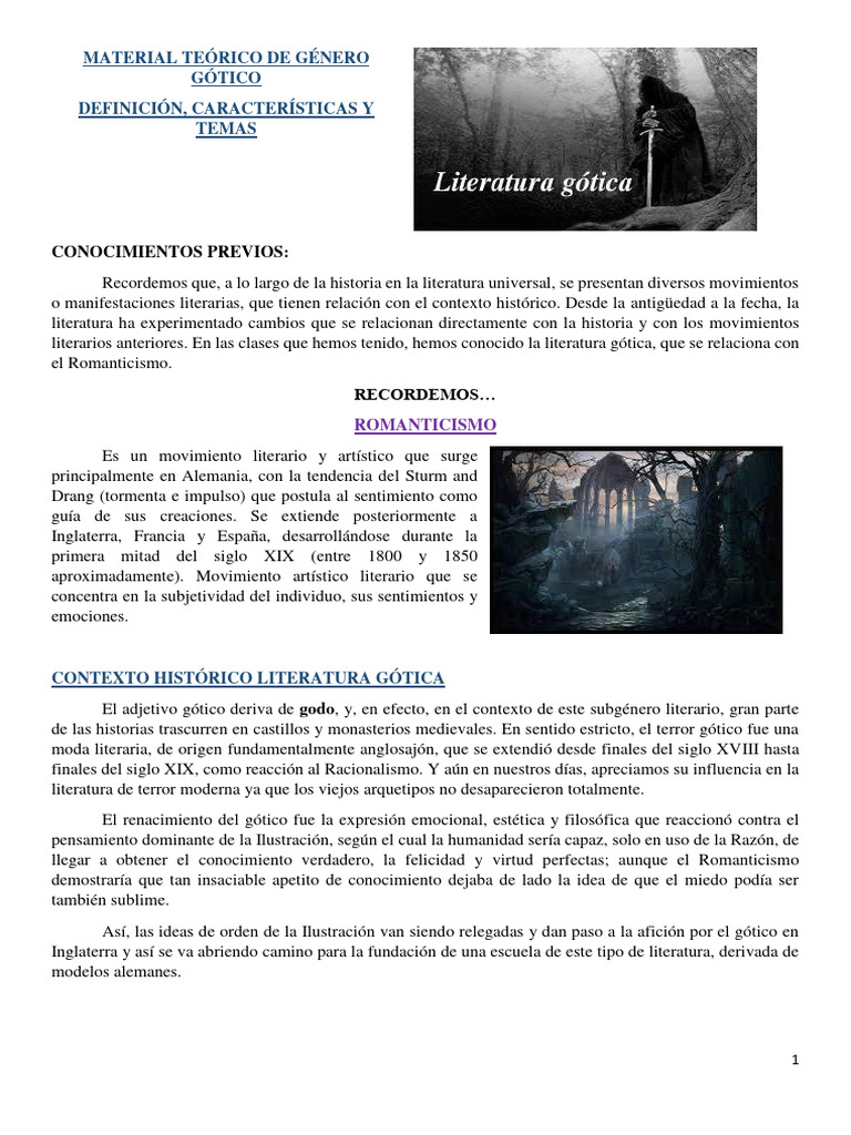 GÉNERO GÓTICO - Material Teórico | PDF | Ficcion gotica | Romanticismo