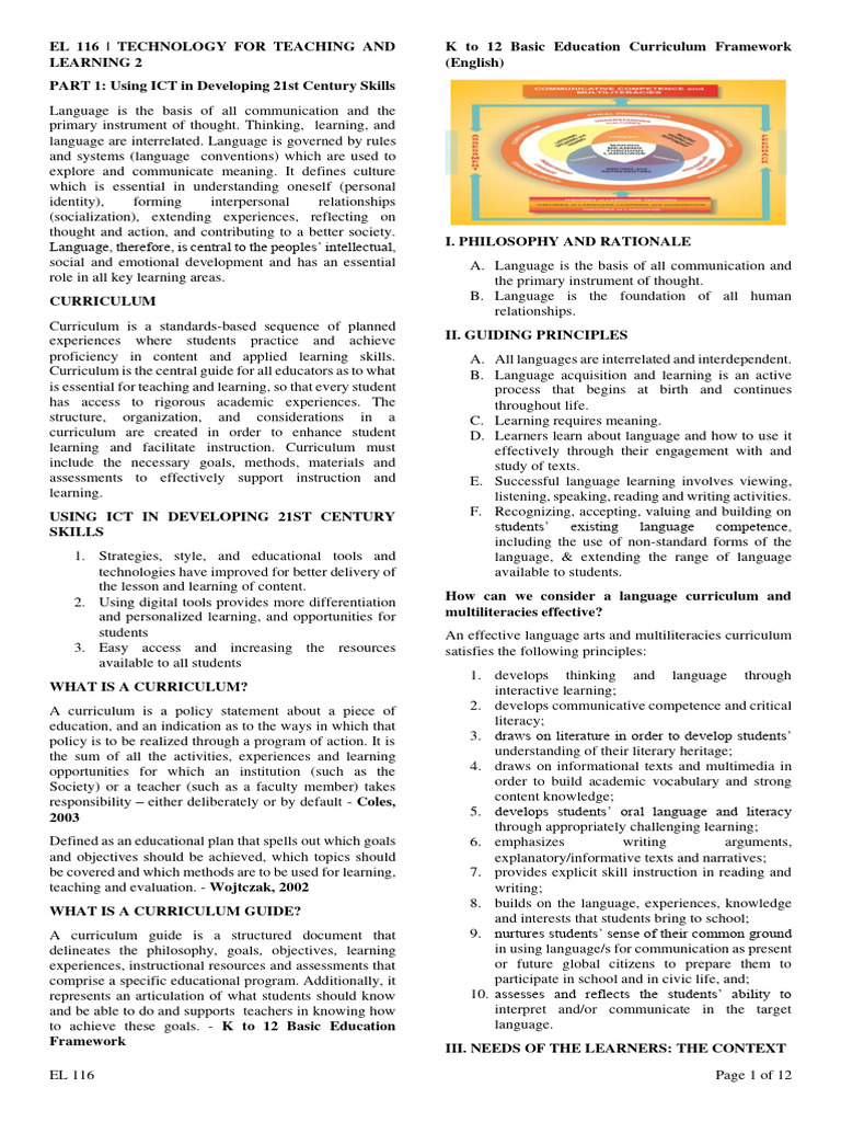 EL 116 Reviewer | PDF | Learning | Curriculum