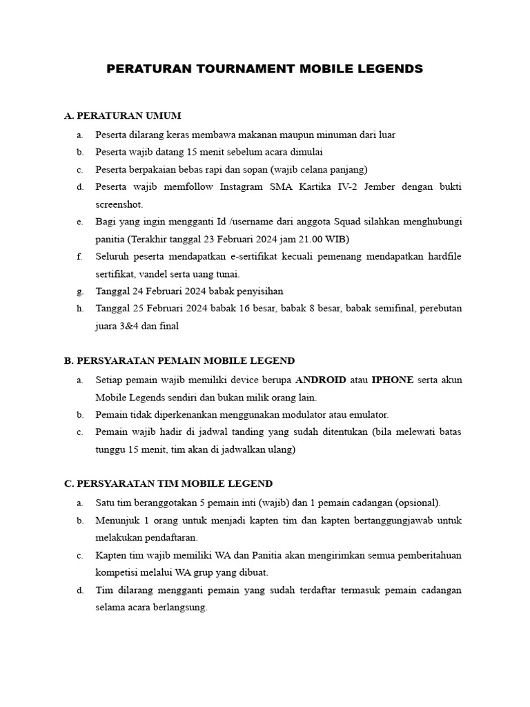 Peraturan Tournament Mobile Legends | PDF