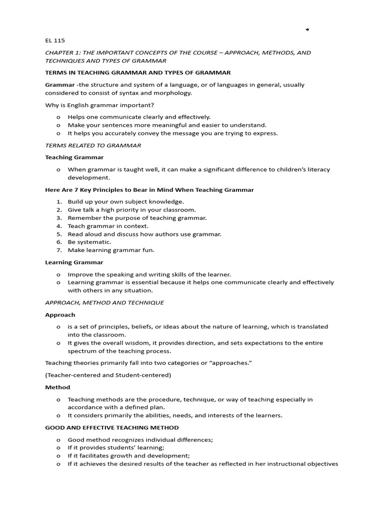 El 115 MT | PDF | Teaching Method | Grammar