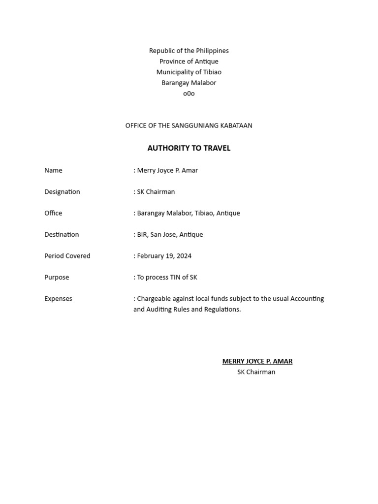 SK Travel Order | PDF | Financial Services | Youth Organizations