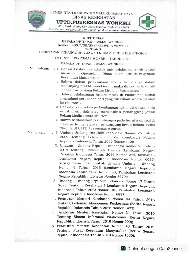 SK PJ RME UPTD. PUSKESMAS WONRELI THN 2024 | PDF