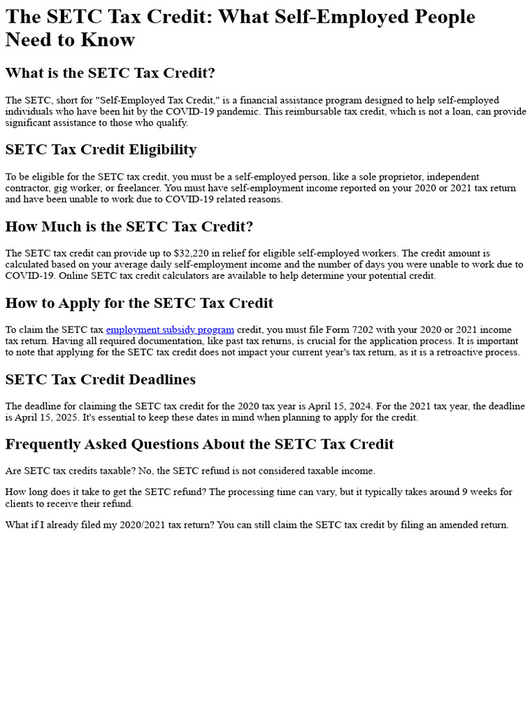 What Is The SETC Tax Credit? 139950 | PDF | Finance & Money Management