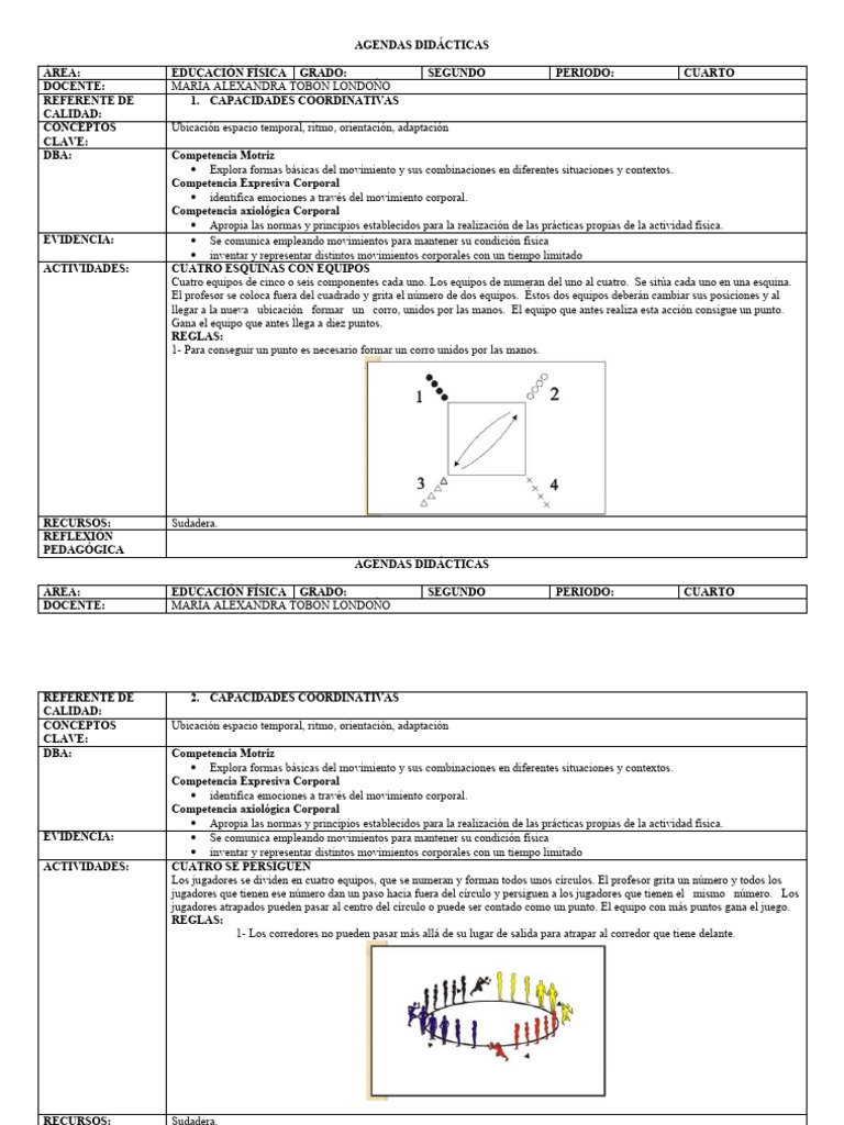 Educación Física, Agendas Didácticas, 4to Periodo | PDF | Maestros ...