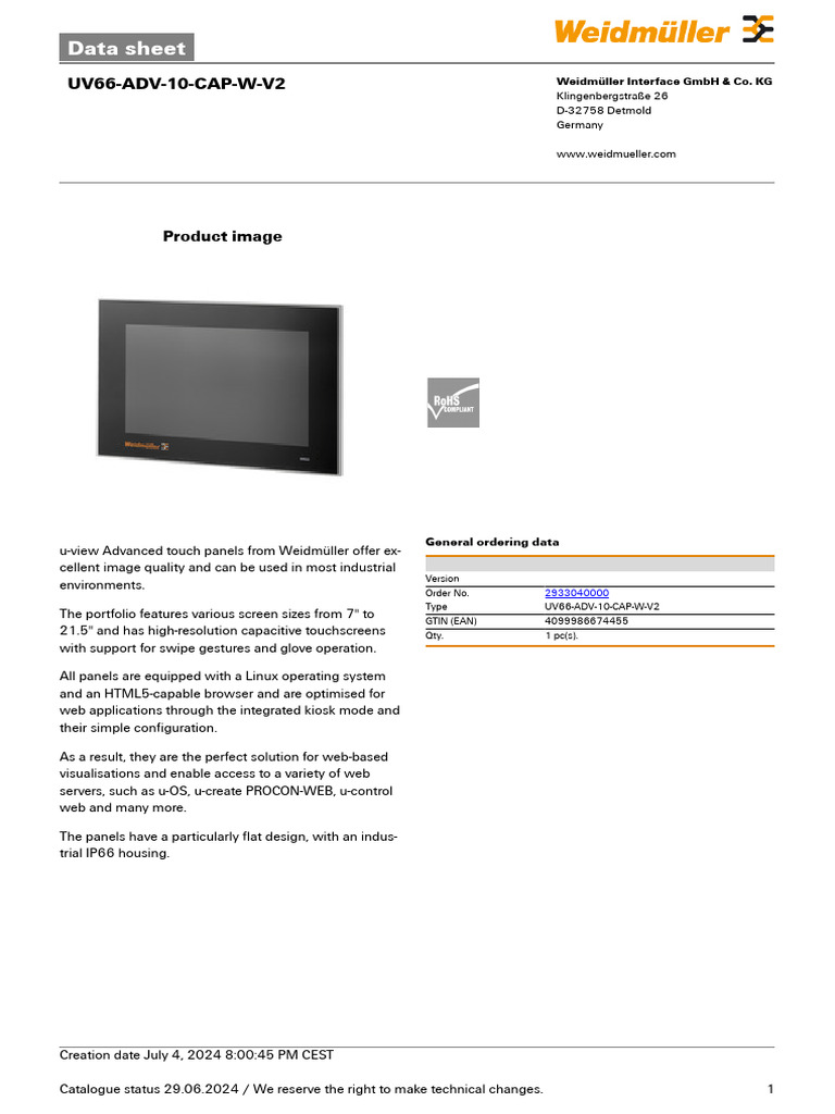 UV66 ADV 10 CAP W V2 - en | PDF | Touchscreen | Computing