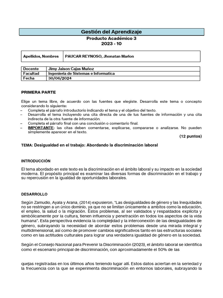 PA3 2024 Plantilla Del Modelo | PDF | Desigualdad social | Discriminación y relaciones raciales
