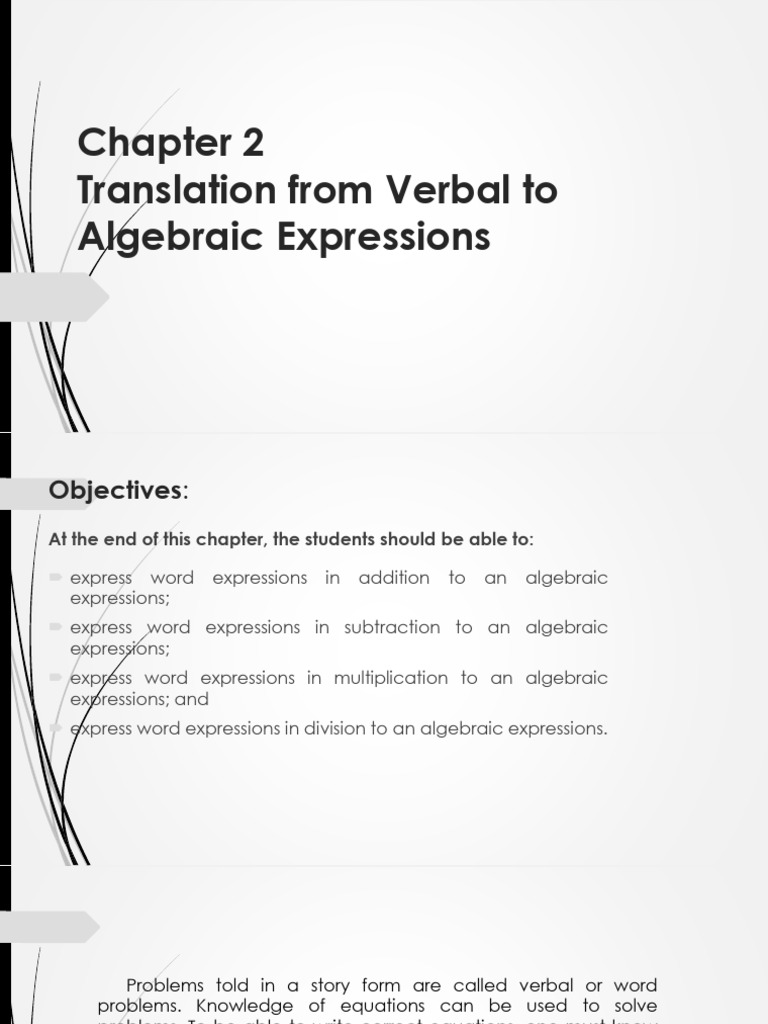 Verbal to Algebraic Expression Guide | PDF | Numbers | Algebra