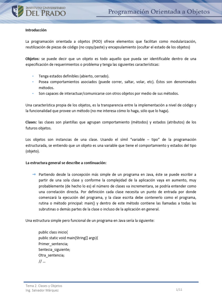 Tema 2. Programación Orientada a Objetos | Descargar gratis PDF | Objeto (informática) | Java ...