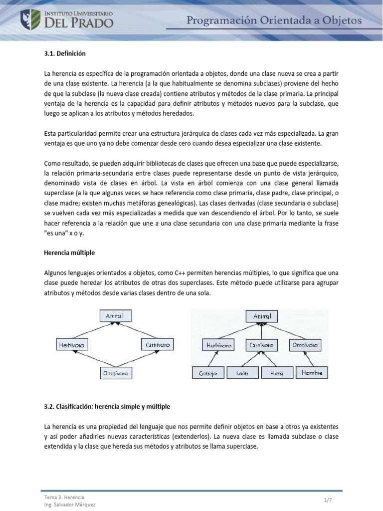 Tema 3 Programación Orientada A Objetos Pdf Herencia Programación Orientada A Objetos