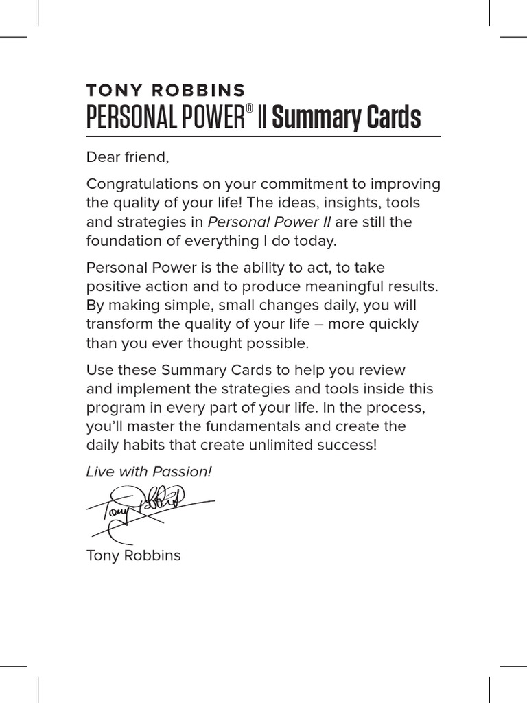 Personal Power II Summary Cards 2020 | PDF | Pleasure | Goal