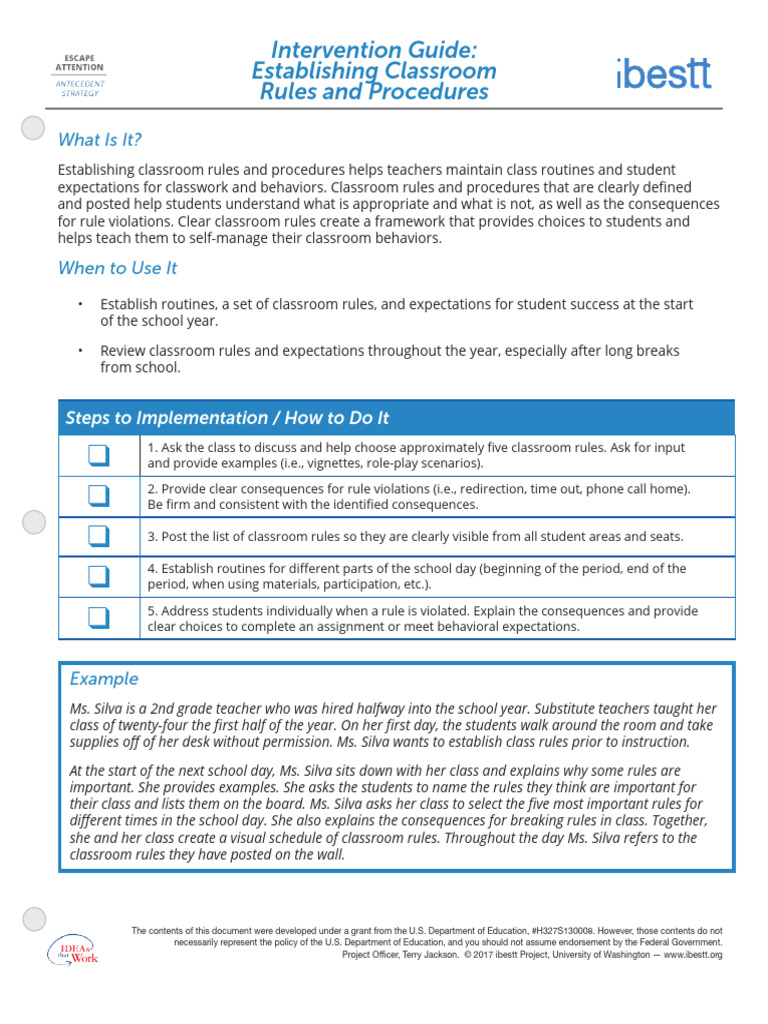 Establishing Classroom Rules And Proceedures Pdf Classroom Teachers