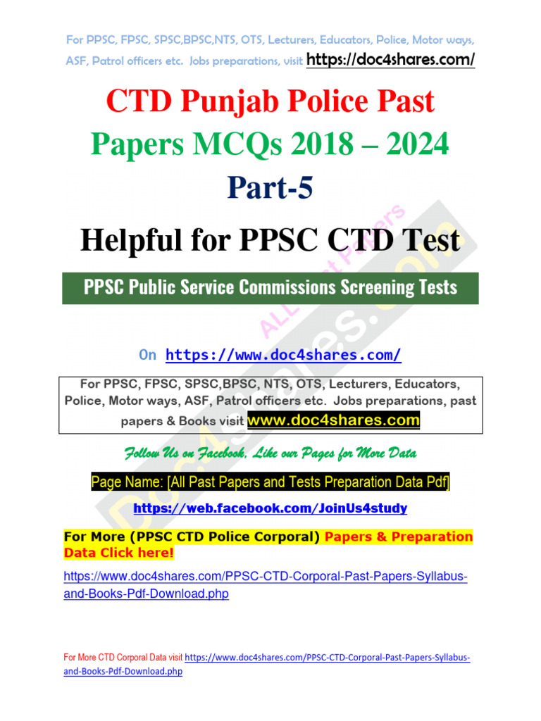 Punjab Police Past Papers Collection | PDF | Pakistan | Inspector