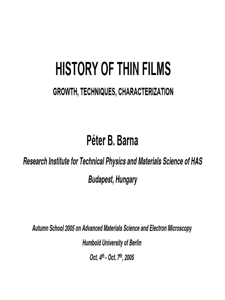 History of Thin Films - Péter B. Barna 2005 | PDF | Thin Film | Crystallite