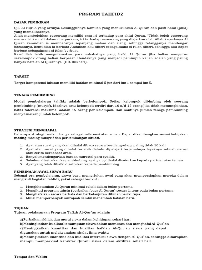 Program Tahfidz Al-Qur'an di MTS SA Biroyatul Huda | PDF | Karier ...