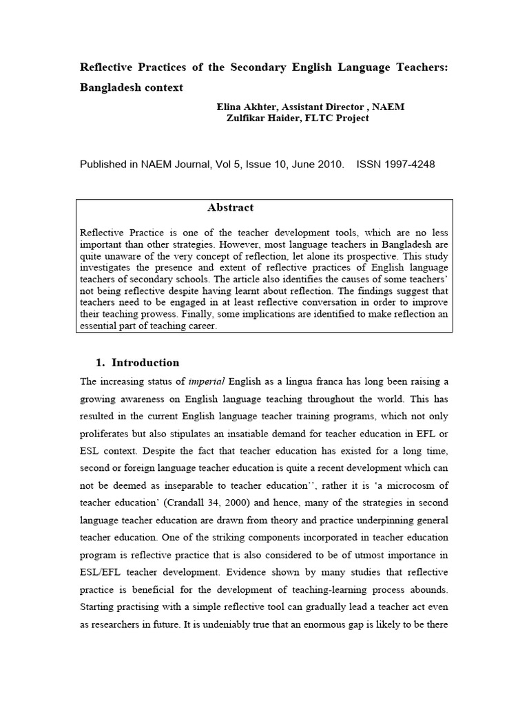 Reflective Practice (1) | Download Free PDF | Teachers | English As A Second Or Foreign Language