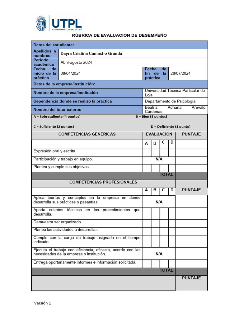 Rúbrica de Evaluación de Desempeño_OBS DIAG A-A 2024-1 (2) | Descargar gratis PDF | Conceptos ...