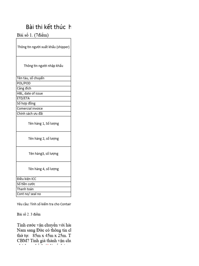 Bai Kiem Tra Ket Thuc Hoc Phan Dich Vu Logics Lop Chieu | PDF