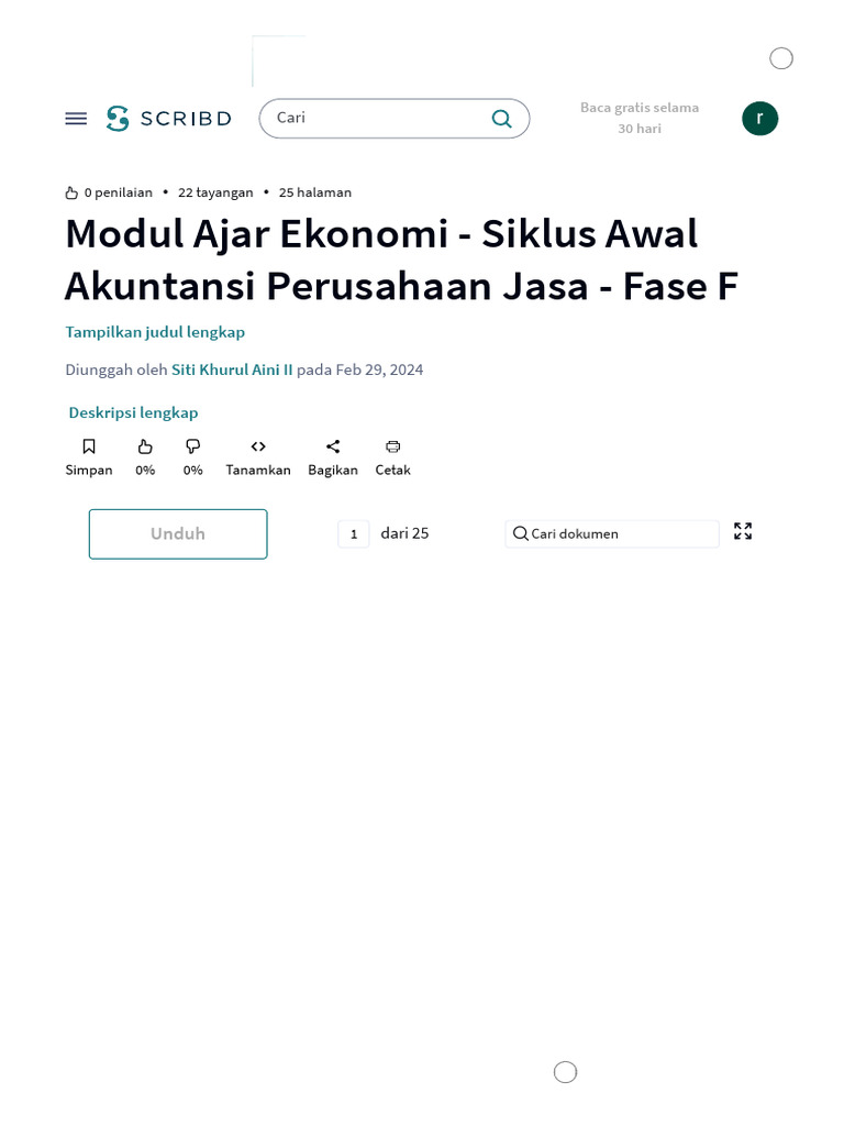 Modul Ajar Ekonomi - Siklus Awal Akuntansi Perusahaan Jasa - Fase F - PDF | PDF