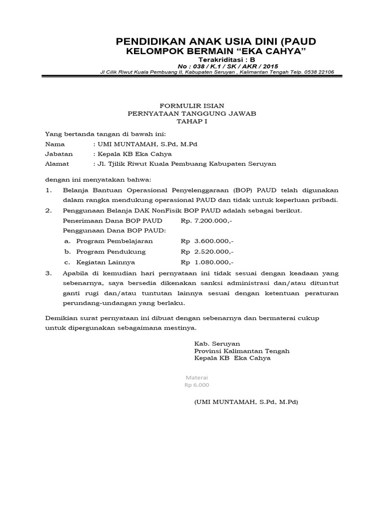 Format SPJ Bop Tahap 1 Tahun 2019 | PDF | Karier & Perkembangan