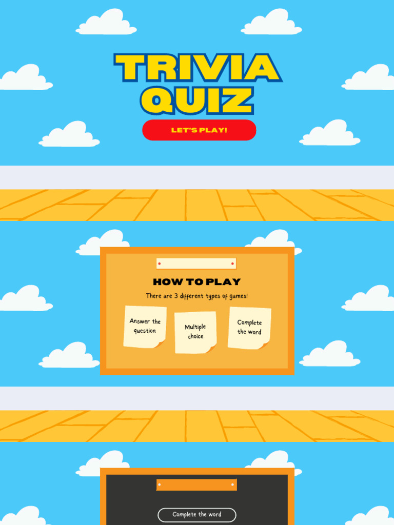 Blue and Yellow Fun Colorful Trivia Quiz Kids Game Presentation | PDF