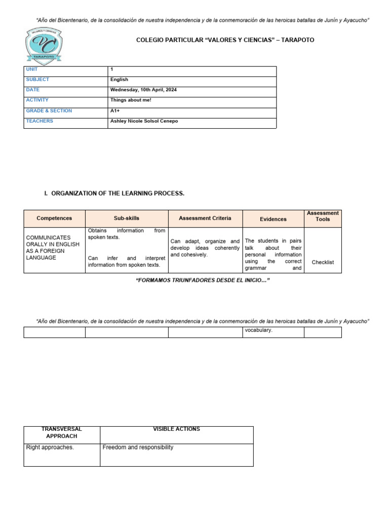 LESSON PLAN A1+ 10th - 04 | PDF | Cognitive Science | Behavior Modification