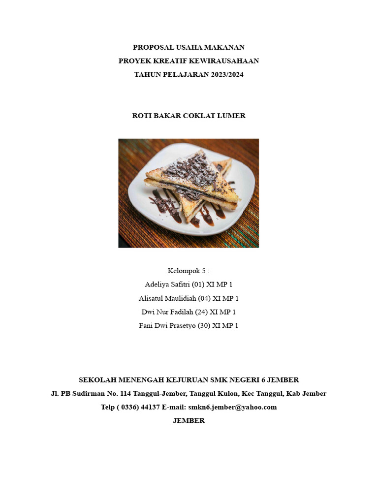 Proposal Usaha Roti Bakar Coklat Lumer | PDF