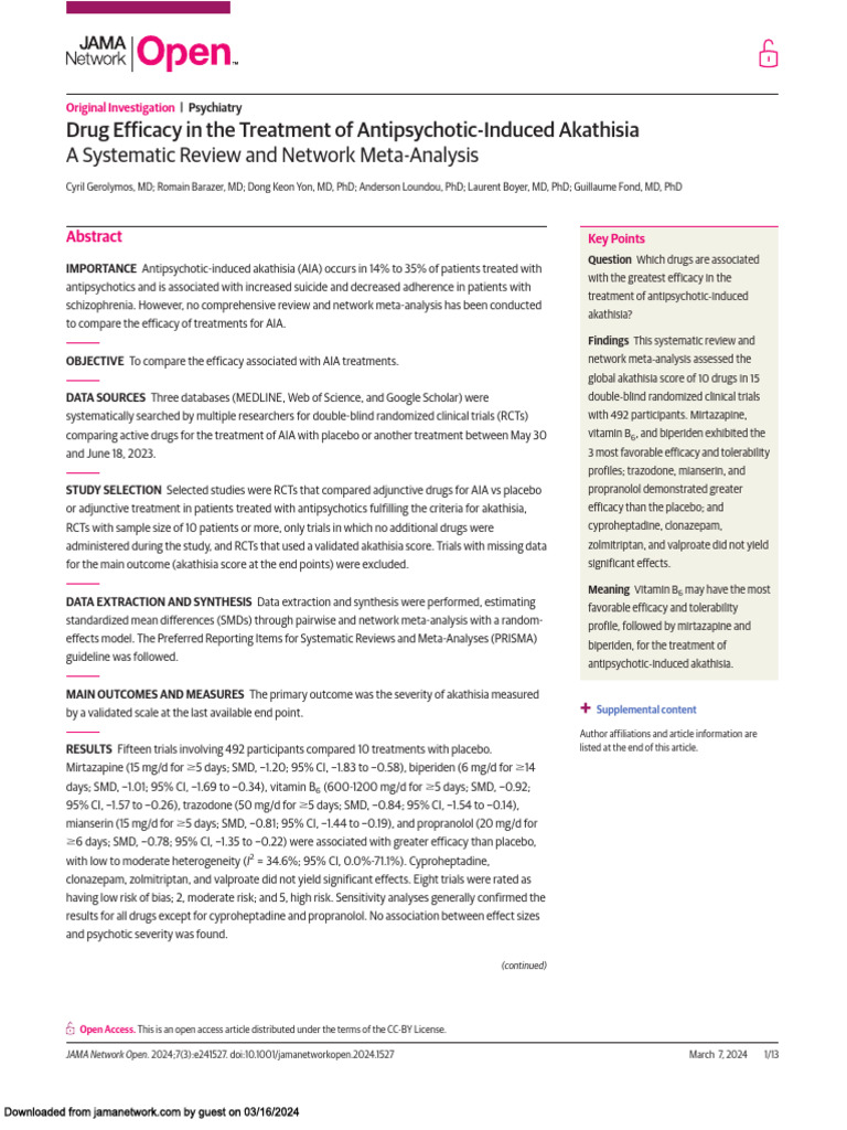 Efficacy of Drugs for Akathisia Treatment | PDF | Antipsychotic | Meta ...