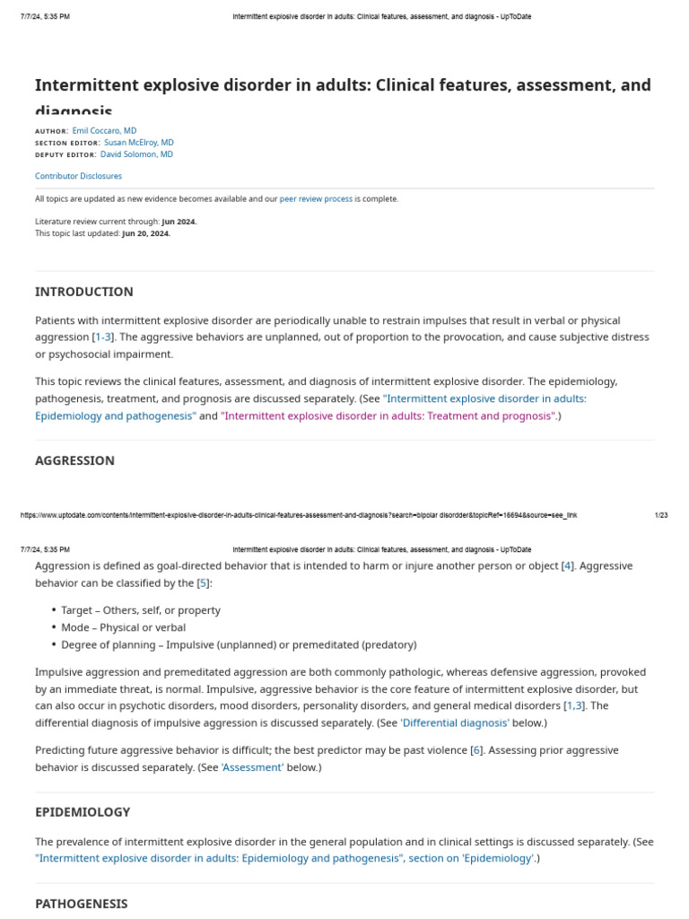 Intermittent Explosive Disorder in Adults - Clinical Features ...