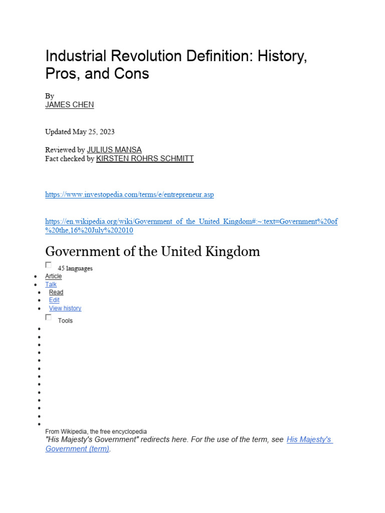 Industrial Revolution Definition | PDF | Government Of The United ...