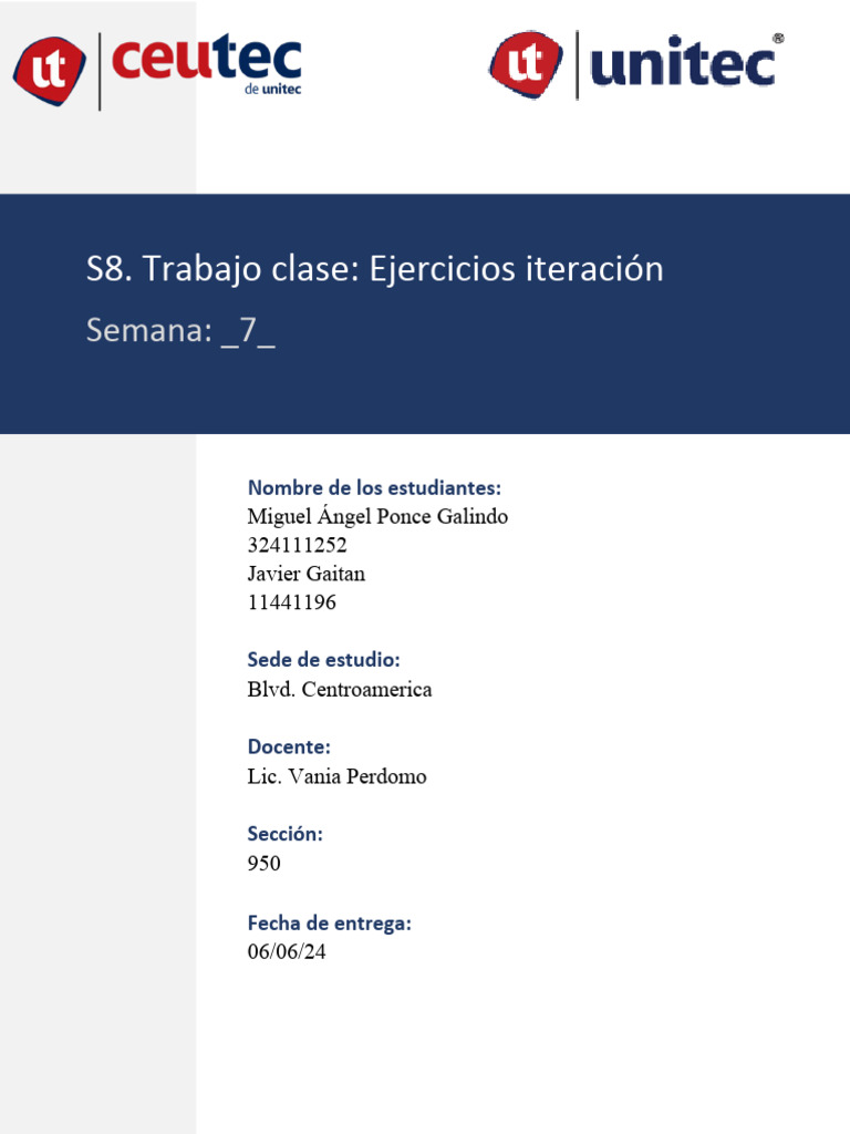 S8. Trabajo Clase Ejercicios Iteración - GrupoII - P | PDF | Informática