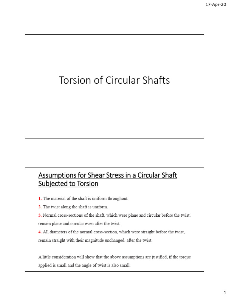 Torsion Of Shafts I Pdf Strength Of Materials Stress Mechanics