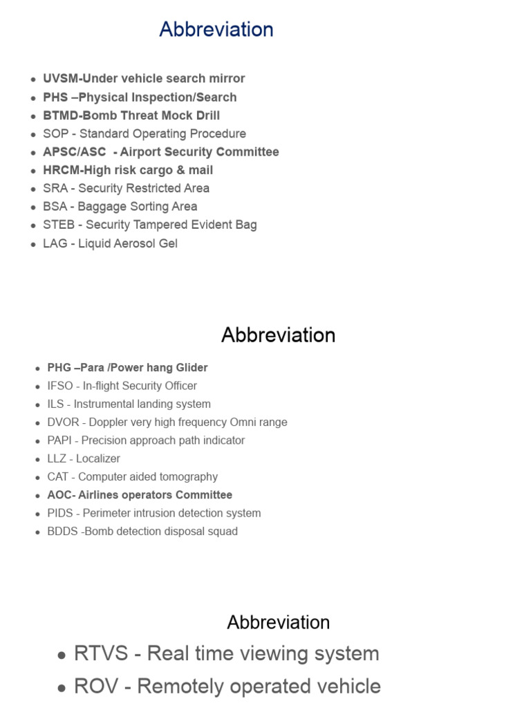 Abbreviation | PDF | Airport Security | Improvised Explosive Device