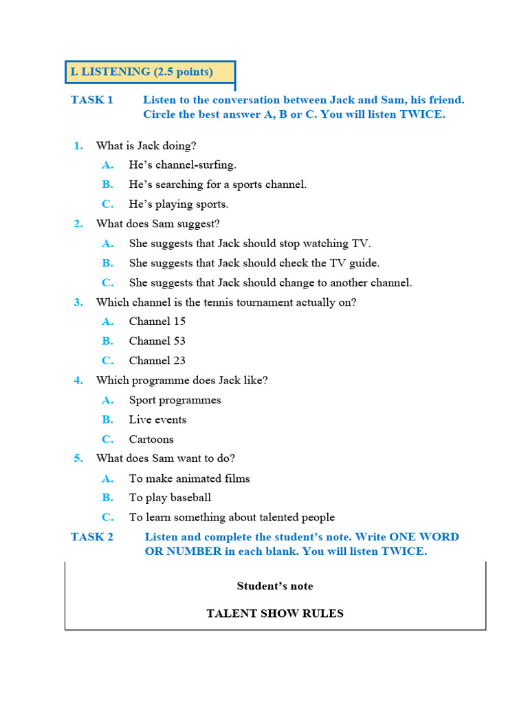 Listening Comprehension Test | PDF