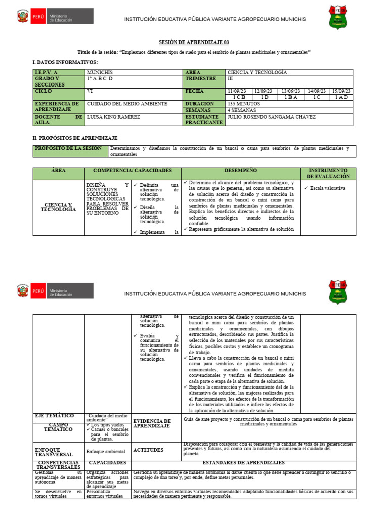 1 SESIÒN DE APRENDIZAJE - 1 Grado A B C | PDF | Aprendizaje | Evaluación