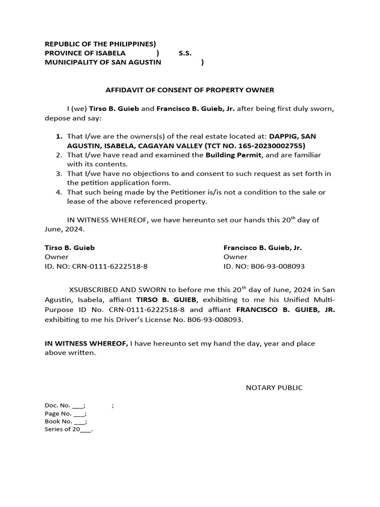 Affidavit of Property Owner Consent | PDF | Law