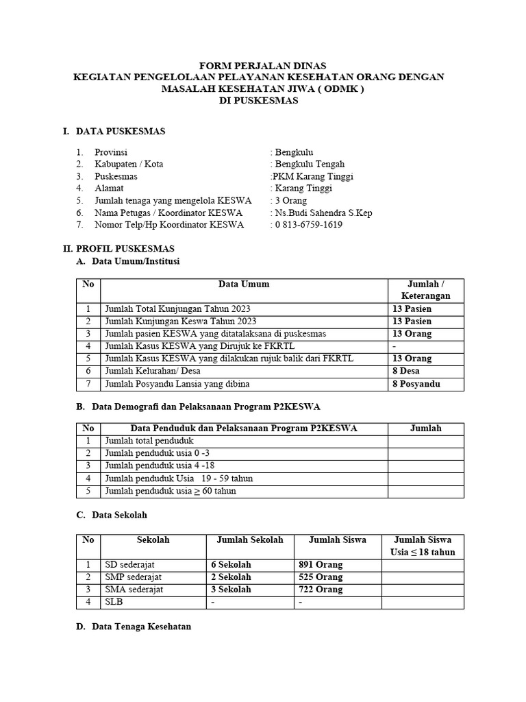 Form Monev Puskesmas Odmk 2023 | PDF
