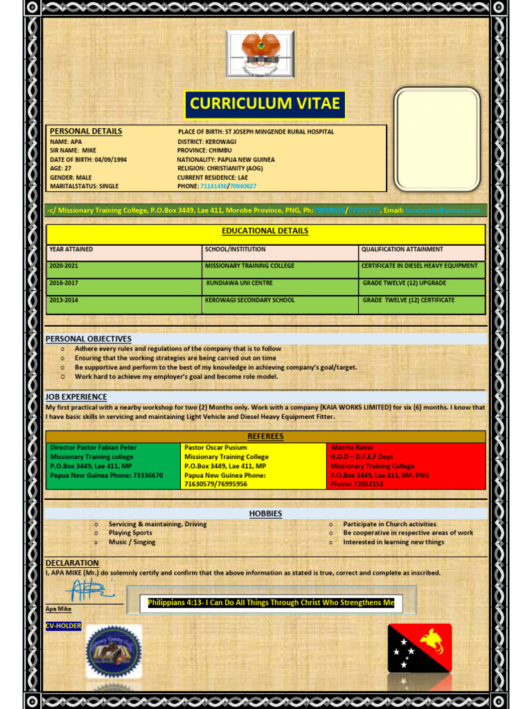 CV APA MIKE | PDF | Papua New Guinea