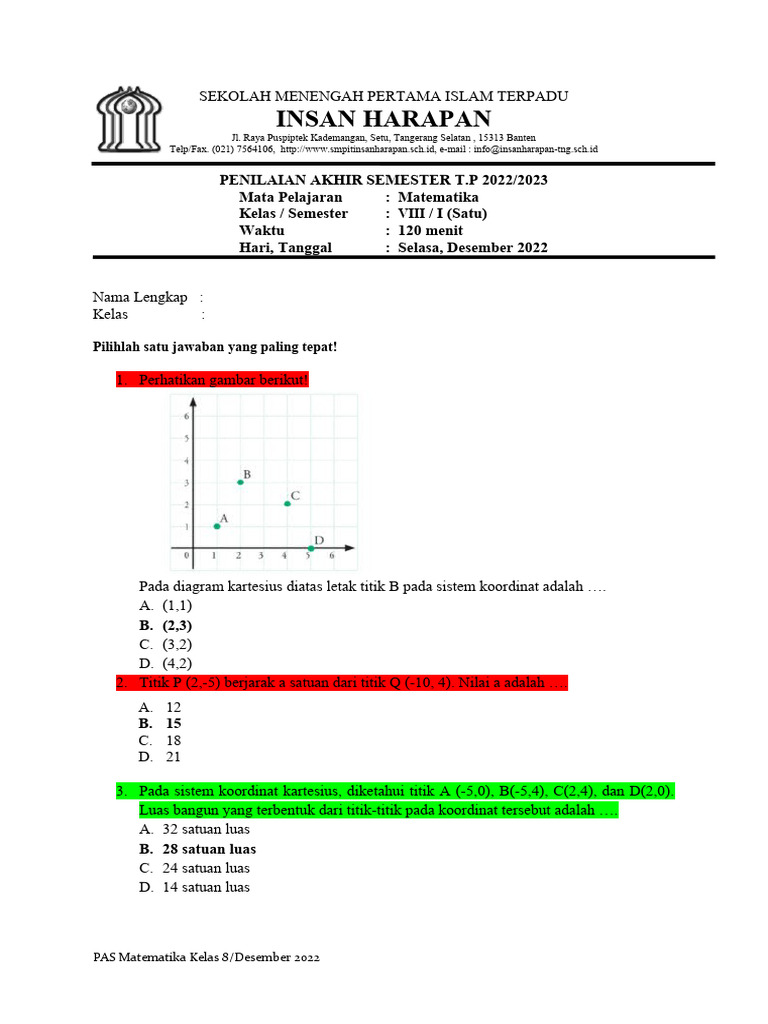 Soal PAS Matematika Kelas 8 | PDF
