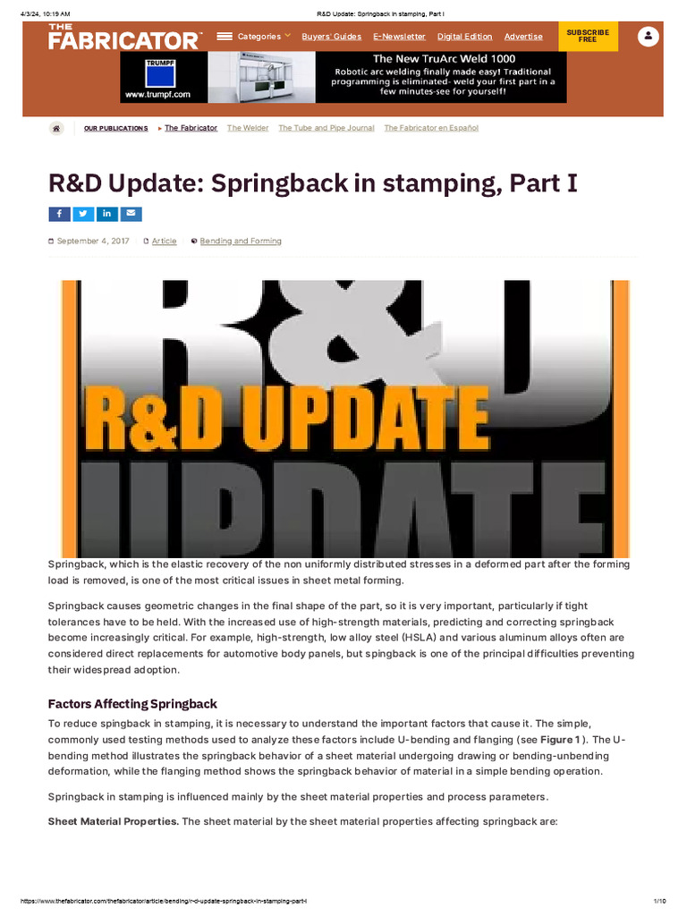 R&D Update - Springback in Stamping, Part I | PDF | Deformation ...