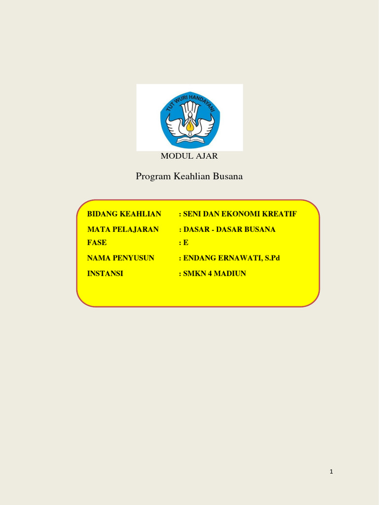 Modul Ajar Dasar-Dasar Busana - Peluang Usaha Di Bidang Busana - Fase E | PDF