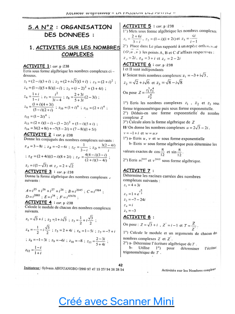 Exercices Sur Les Nombres Complexes (Passion Des Maths) | PDF | Nombre complexe | Analyse complexe