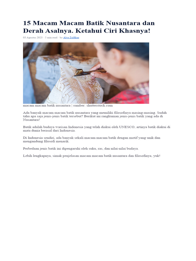 15 Jenis Batik Nusantara dan Filosofinya | PDF | Perjalanan