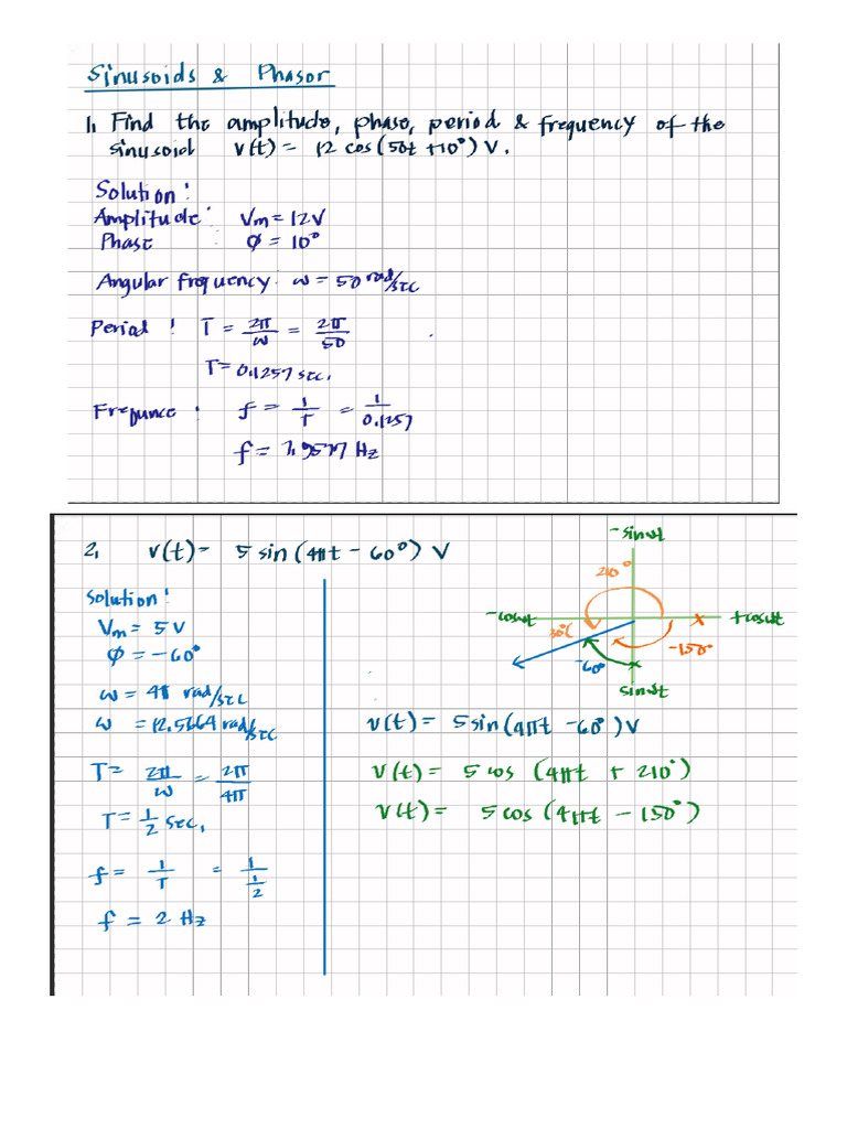 Sinusoids and Phasor PS (1) | PDF