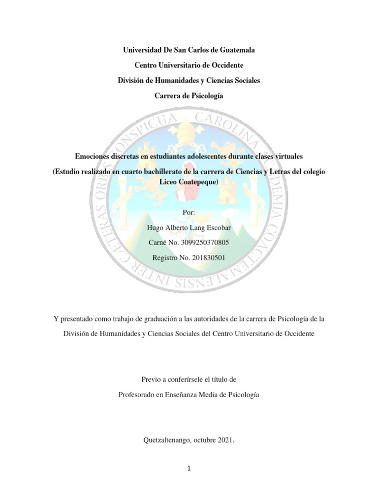 Monografia. Hugo Lang | PDF | Las emociones | Teoría